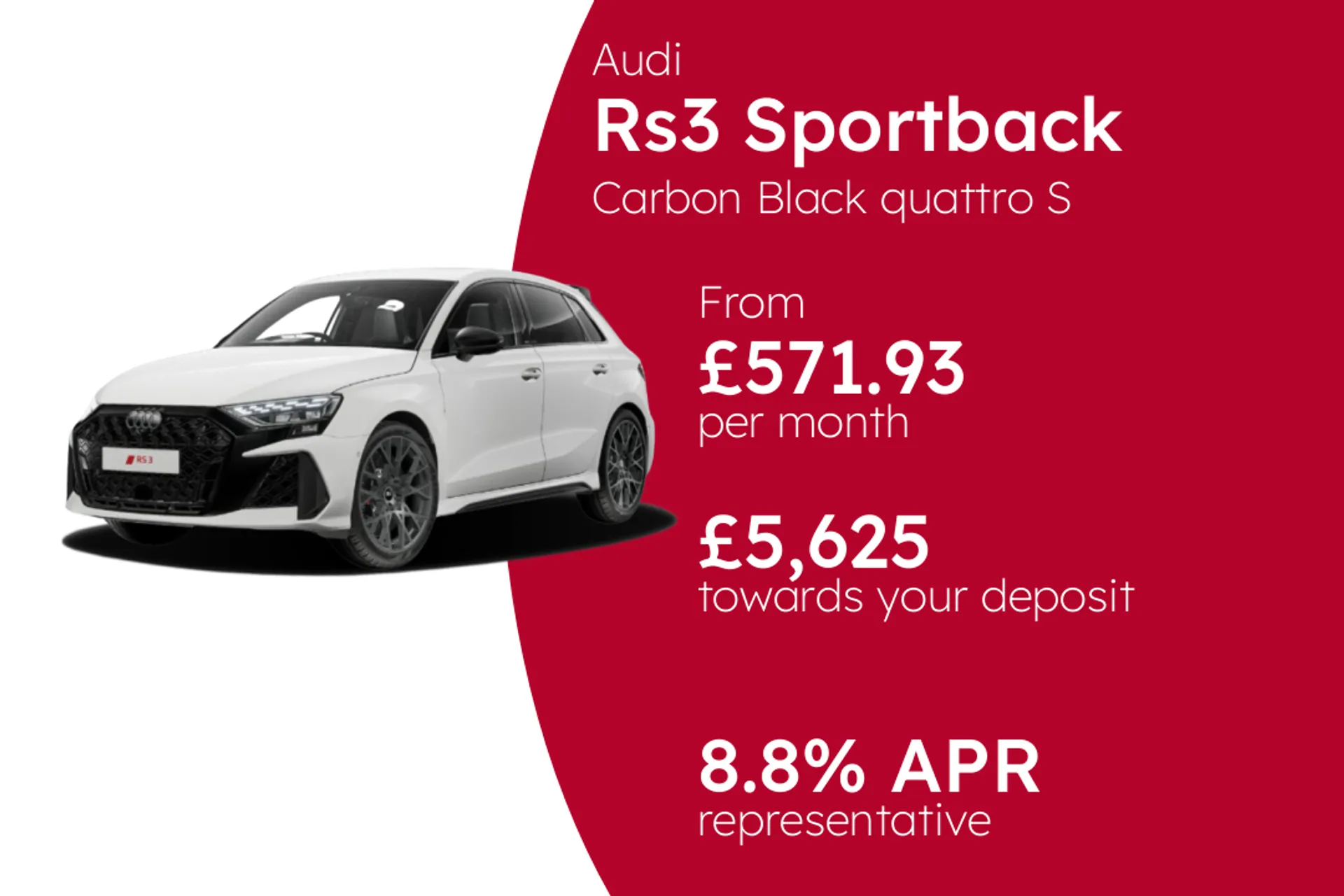 Audi RS3 Sportback Carbon Black quattro S tronic (metallic paint) for £ ...